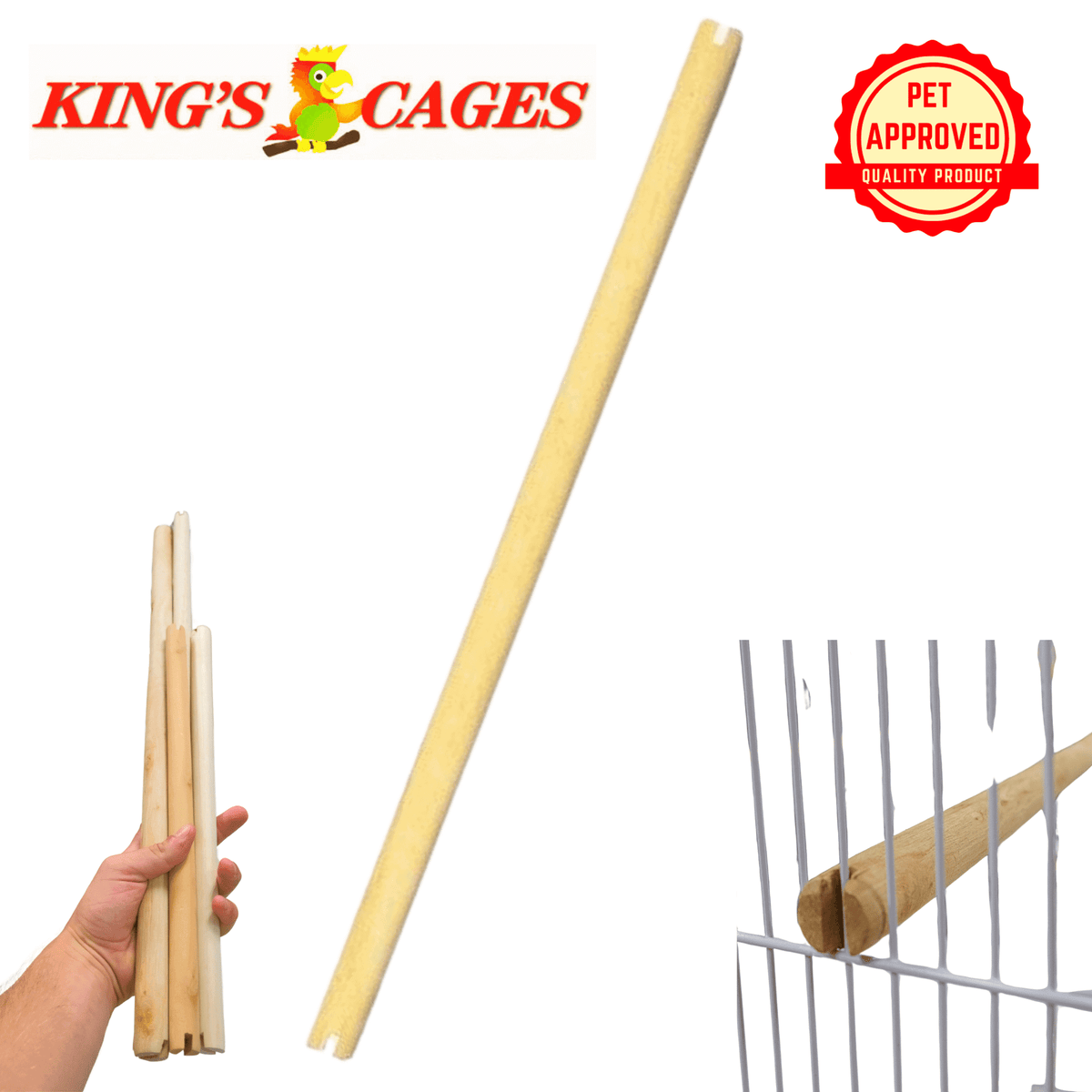 Pine Dowel Perch 12" Long X 1" Diameter (Fits Kings Cages ATT 1214 Ins ...